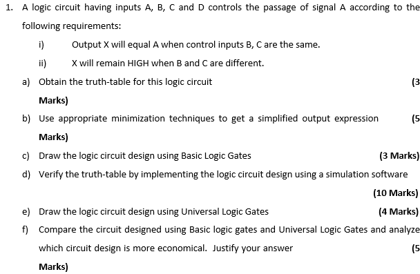Solved 1. A logic circuit having inputs A, B, C and D | Chegg.com