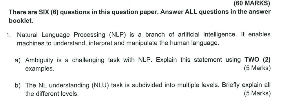 Solved (60 MARKS) There are SIX (6) questions in this | Chegg.com