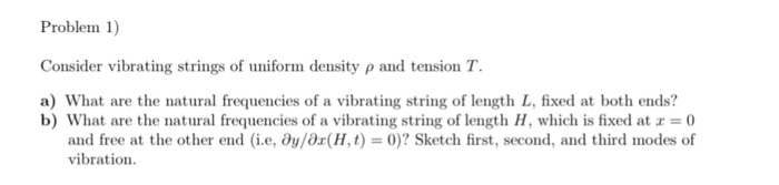 Solved Problem 1) Consider vibrating strings of uniform | Chegg.com