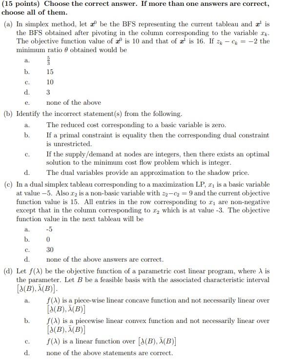 Solved (15 points) Choose the correct answer. If more than | Chegg.com