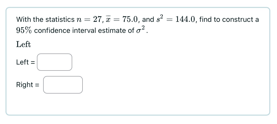 Solved With the statistics n=27n=27, x¯¯¯=75.0x¯=75.0, and | Chegg.com