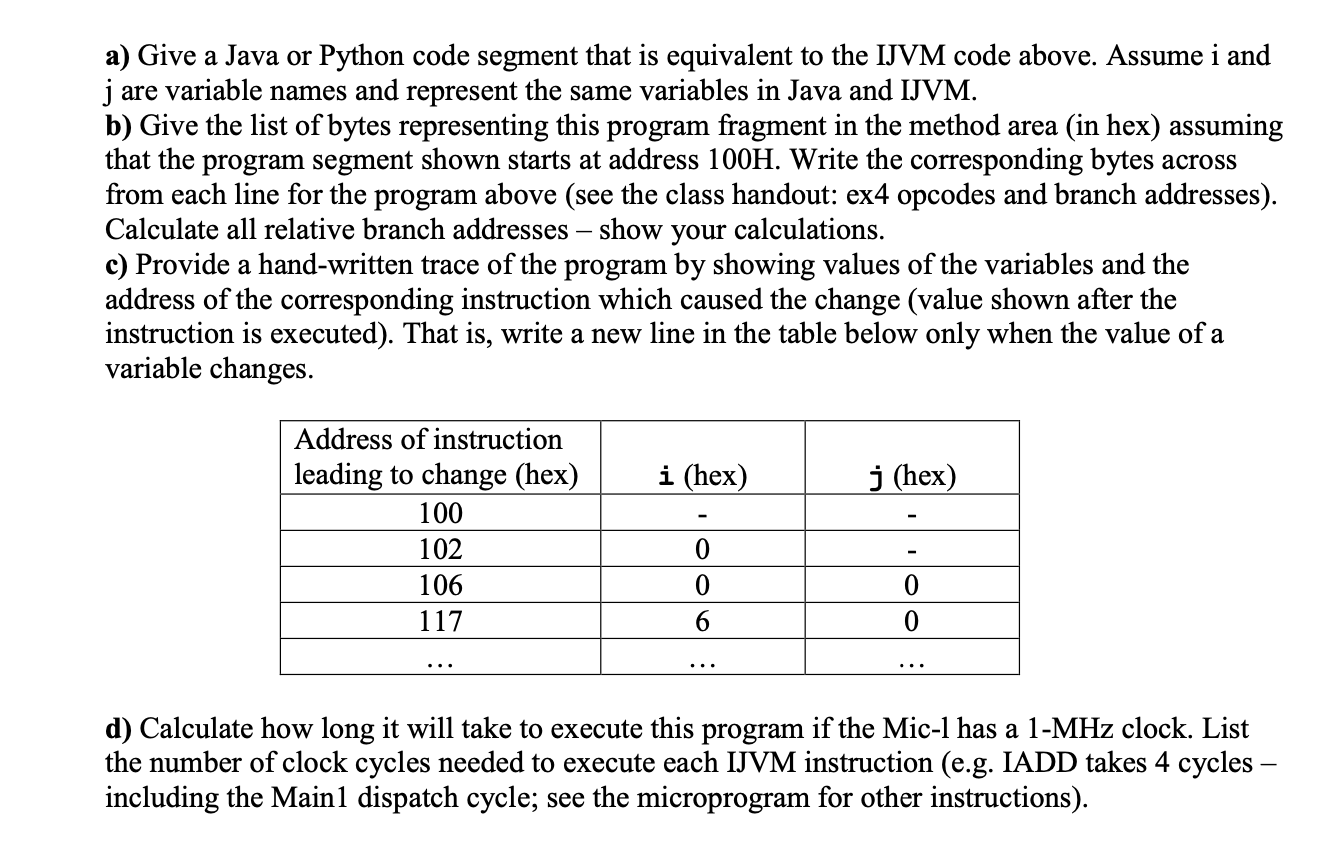Q3 (20%) Consider the IJVM assembly program segment | Chegg.com