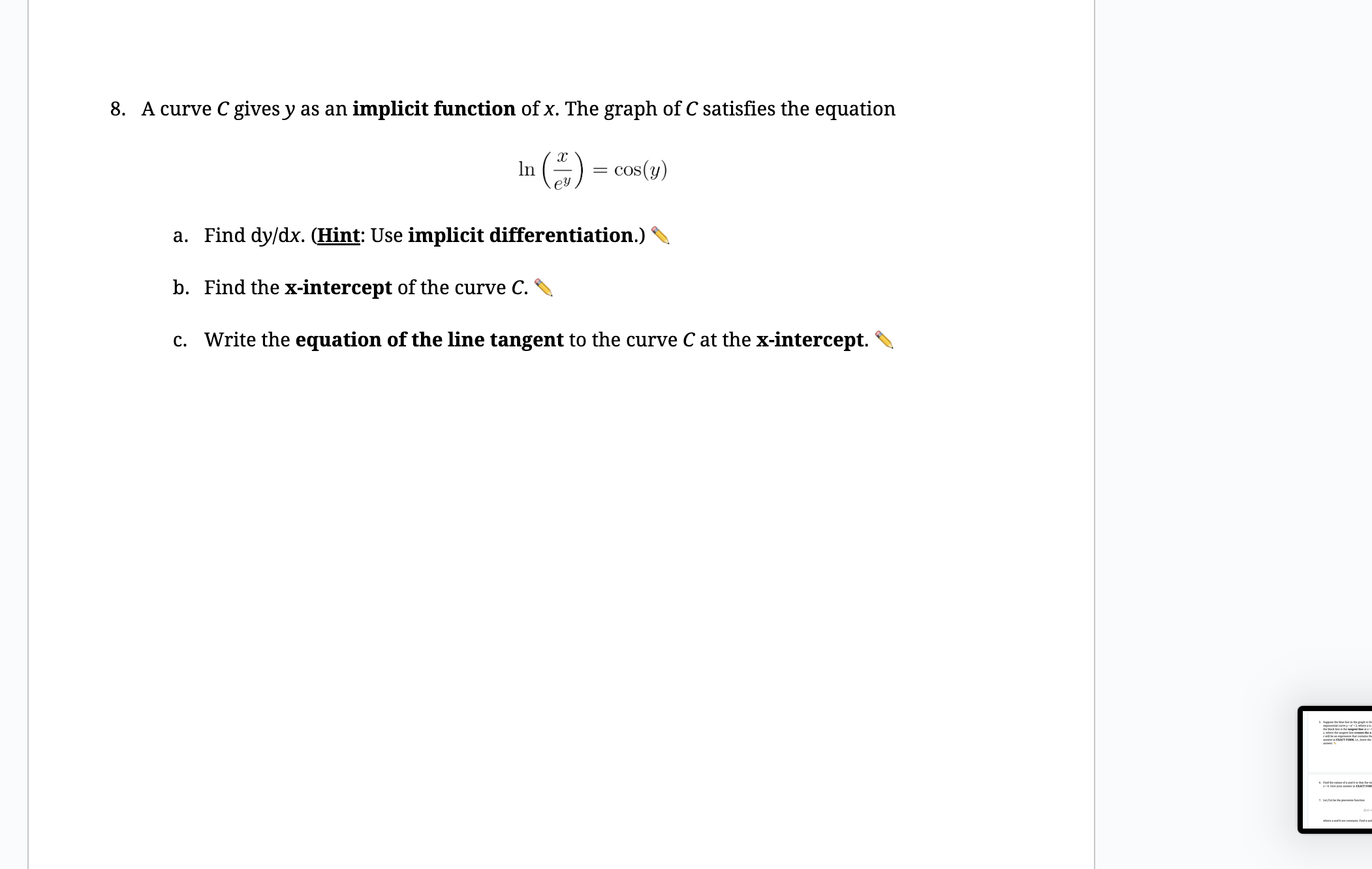 Solved 8. A curve C gives y as an implicit function of x. | Chegg.com