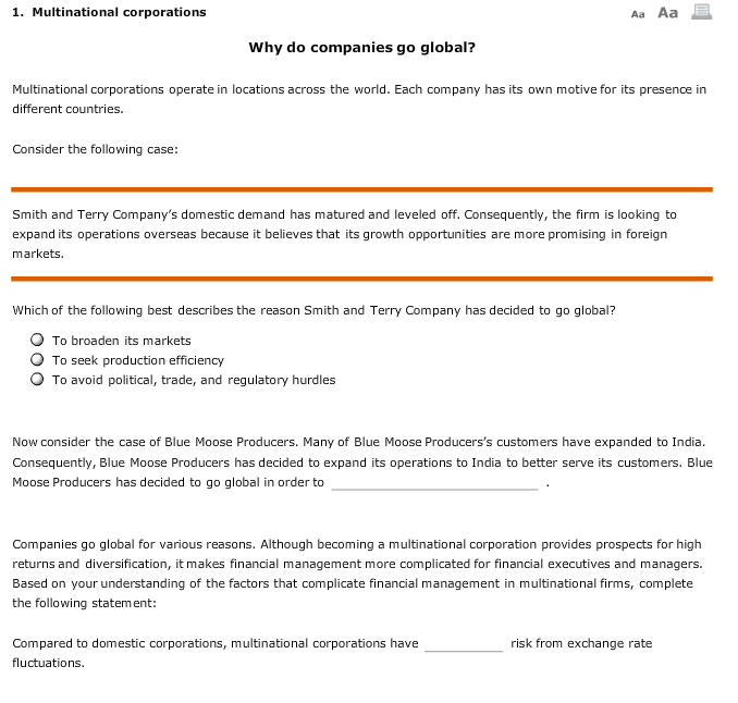 Solved 1. Multinational corporations Aa Aa Why do companies | Chegg.com