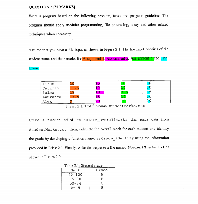 Solved QUESTION 2 (30 MARKS) Write a program based on the | Chegg.com