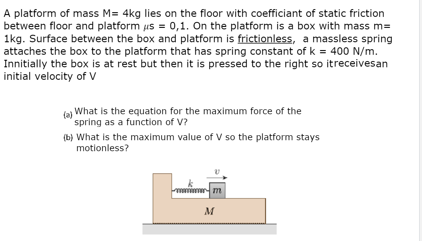 Solved Show me the steps to solve A platform of mass M=4kg | Chegg.com