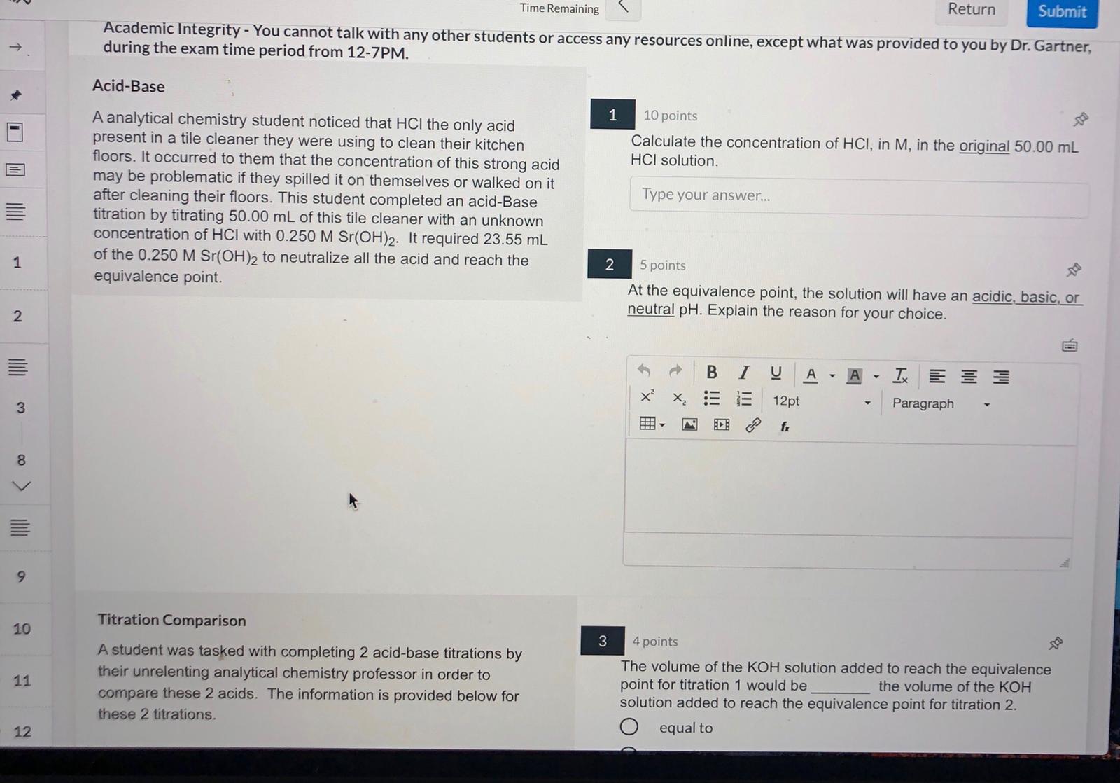 Solved Time Remaining Return Submit Academic Integrity - You | Chegg.com