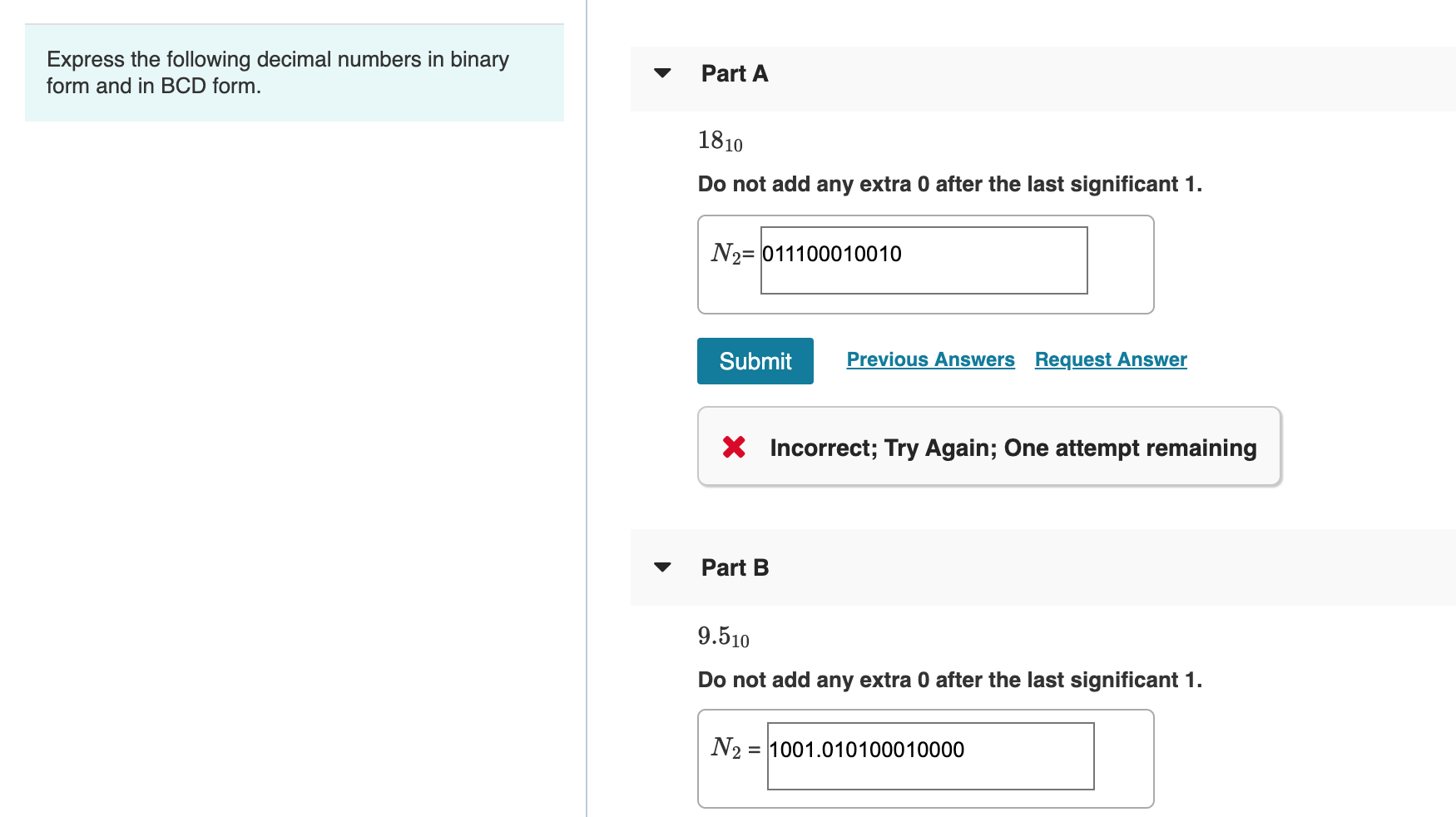 Solved Express the following decimal numbers in binary form | Chegg.com