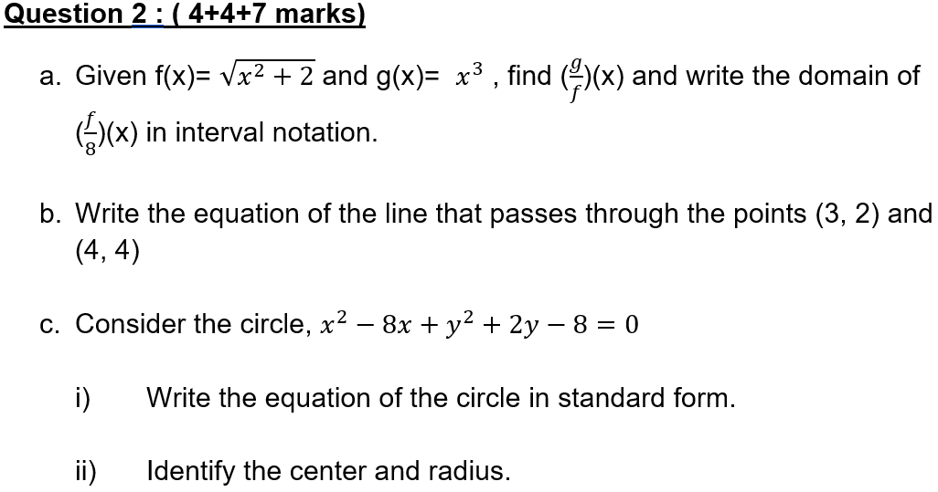 Solved a. Given f(x)=x2+2 and g(x)=x3, find (fg)(x) and | Chegg.com