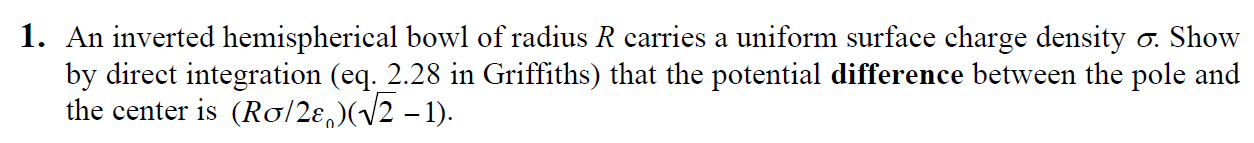 Solved 1. An inverted hemispherical bowl of radius R carries | Chegg.com