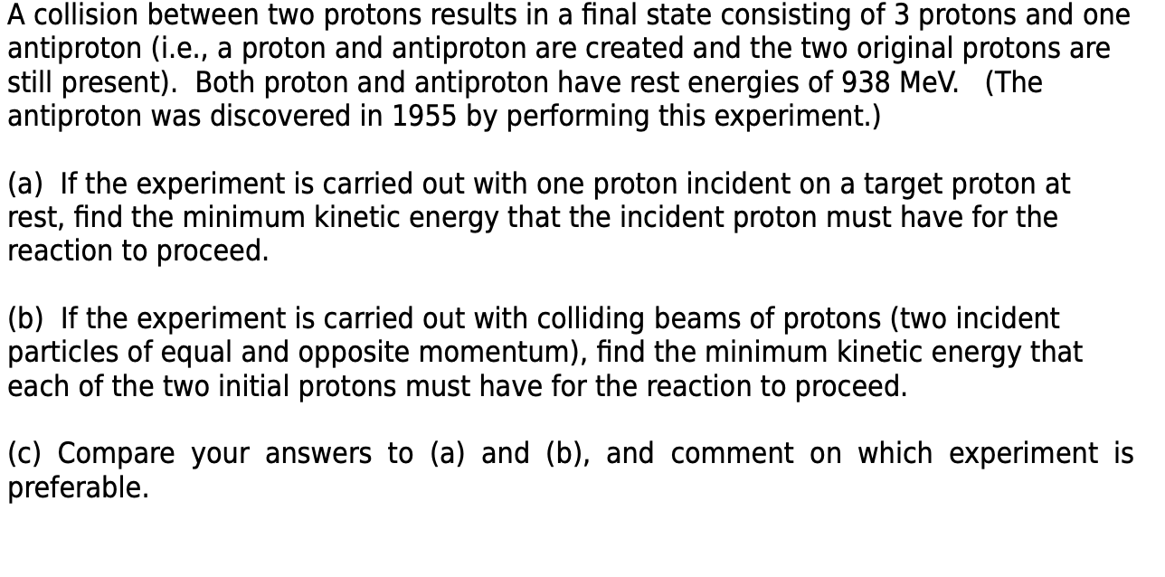 A collision between two protons results in a final | Chegg.com