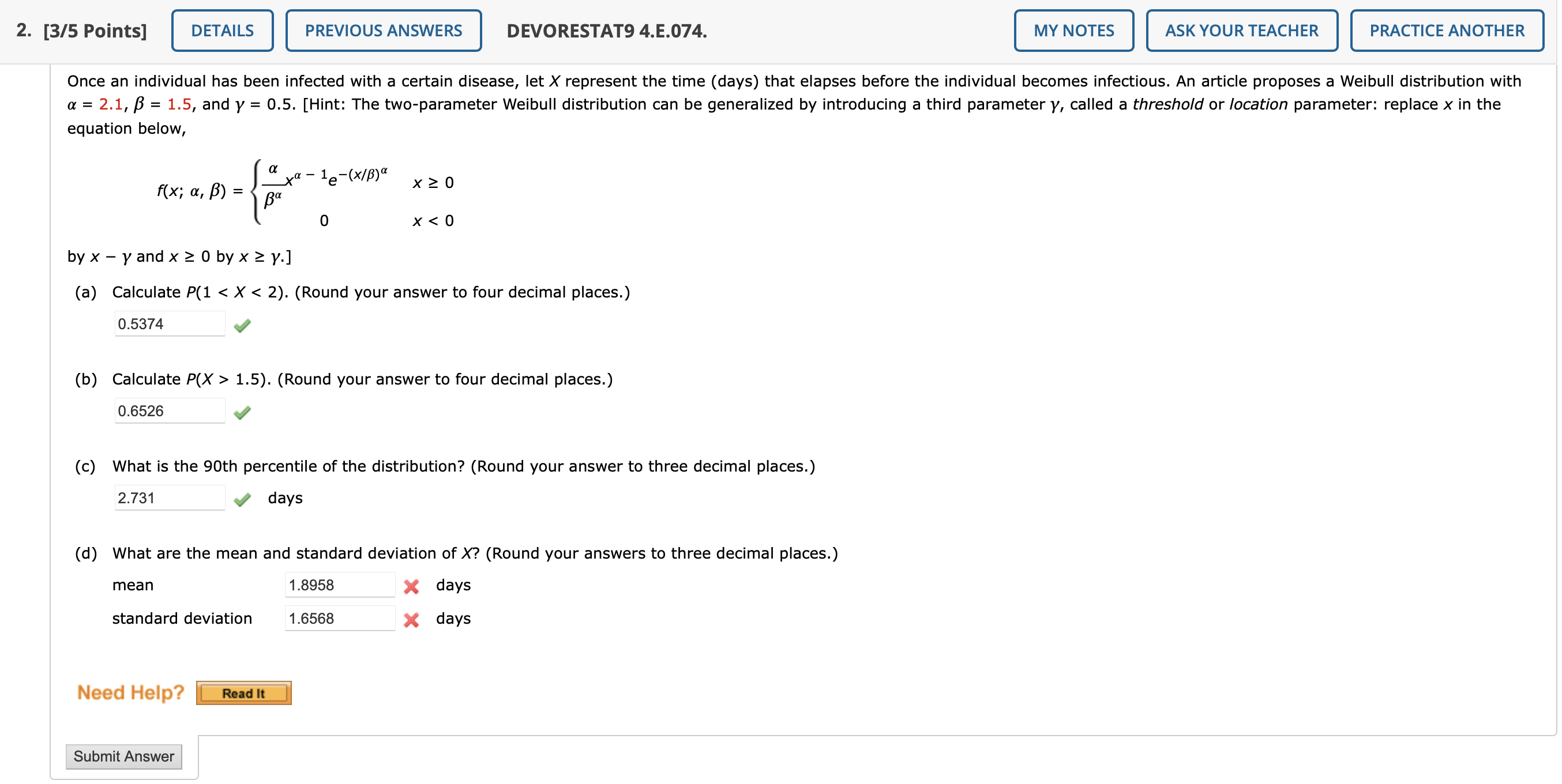 Solved 2. [3/5 Points] DETAILS PREVIOUS ANSWERS DEVORESTAT9 | Chegg.com