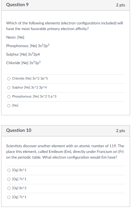 Solved Question 9 2 pts Which of the following elements | Chegg.com