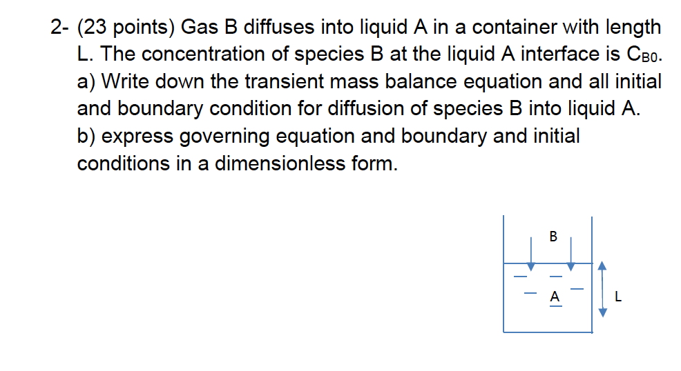 Solved 2- (23 points) Gas B diffuses into liquid A in a | Chegg.com