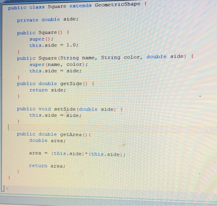 Solved public class GeometricShapet private String name; | Chegg.com