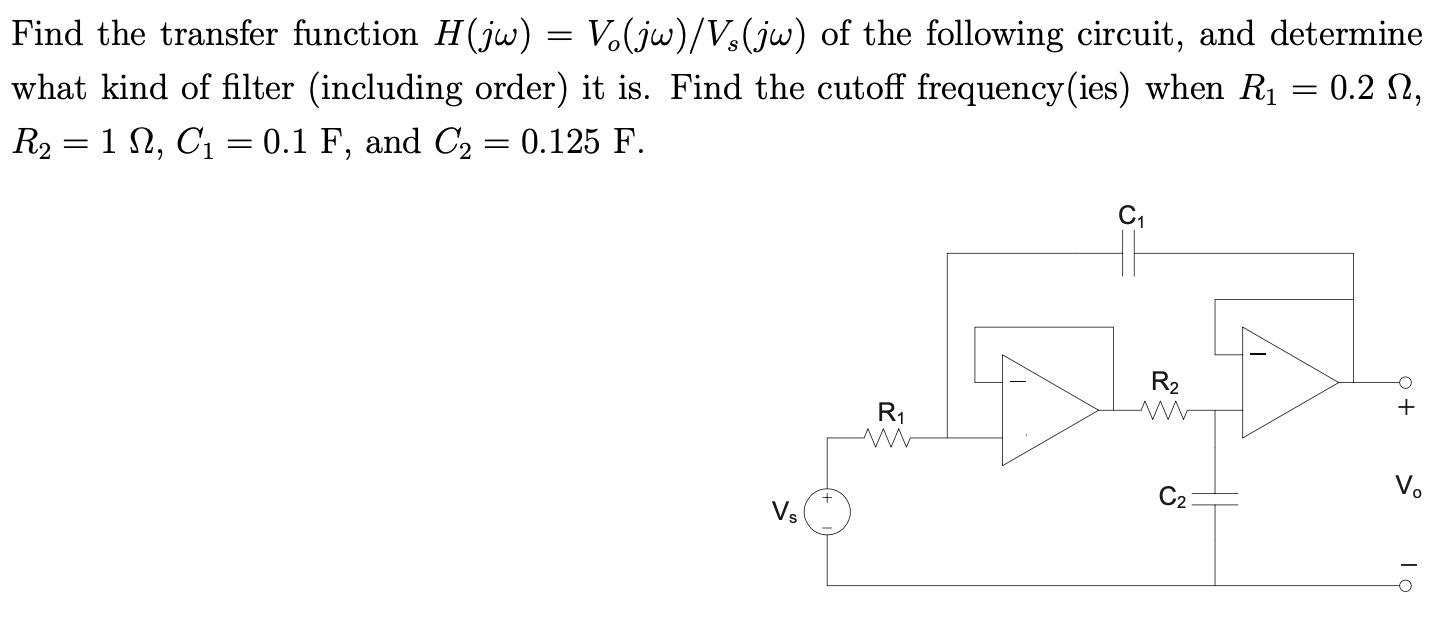 Solved Find the transfer function H(jw) = V.(jw)/Vs(jw) of | Chegg.com