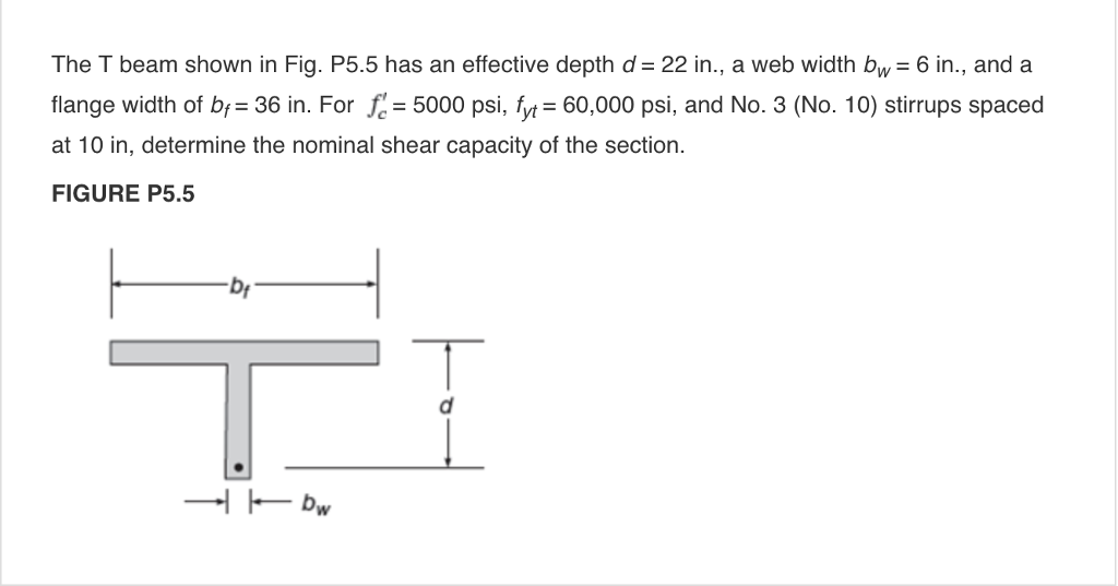 Solved The T beam shown in Fig. P5.5 has an effective depth | Chegg.com