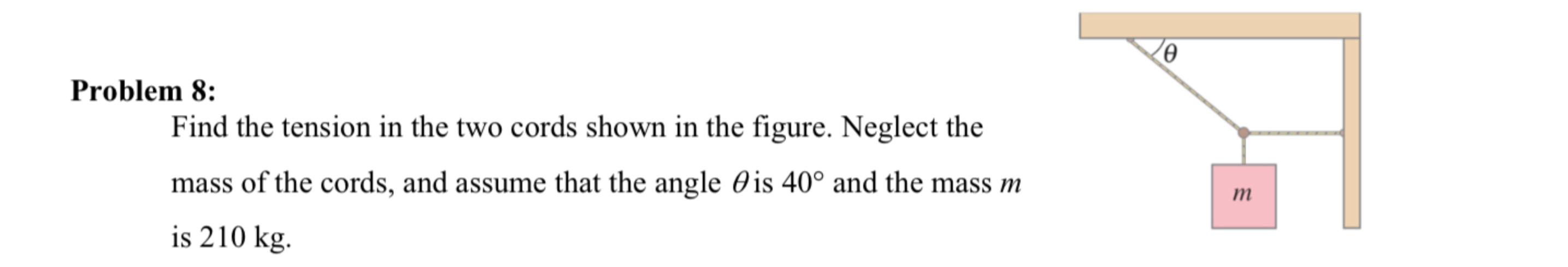 Solved Problem 8:Find the tension in the two cords shown in | Chegg.com