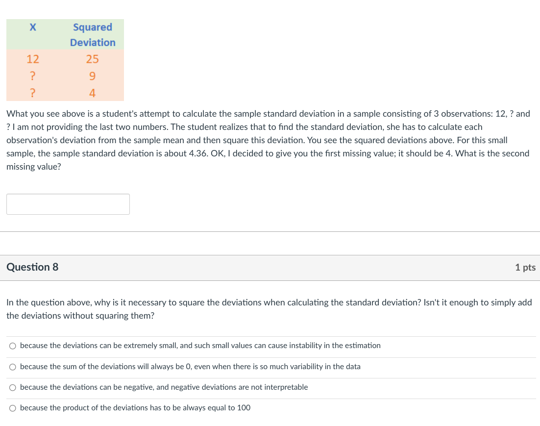 Solved Х Squared Deviation 12 25 9 ? ? 4 What you see above | Chegg.com