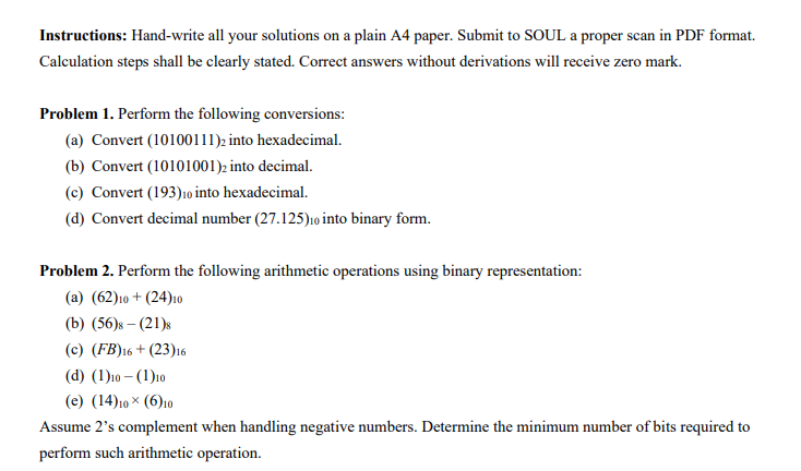 Solved Instructions: Hand-write all your solutions on a | Chegg.com