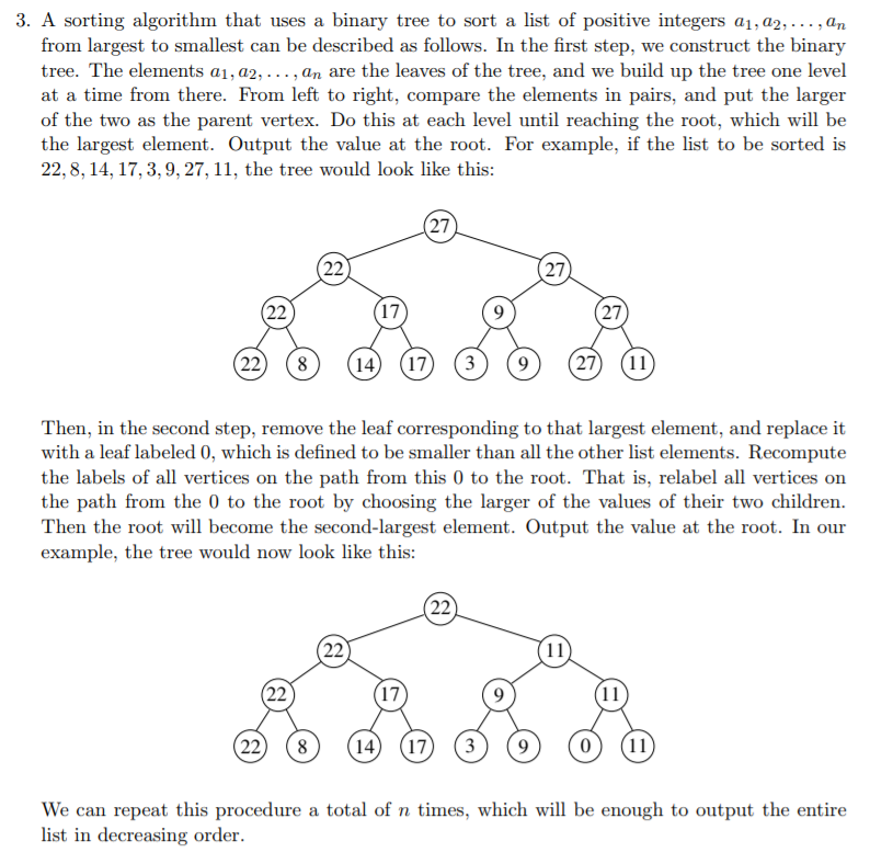 Solved A sorting algorithm that uses a binary tree to sort a | Chegg.com