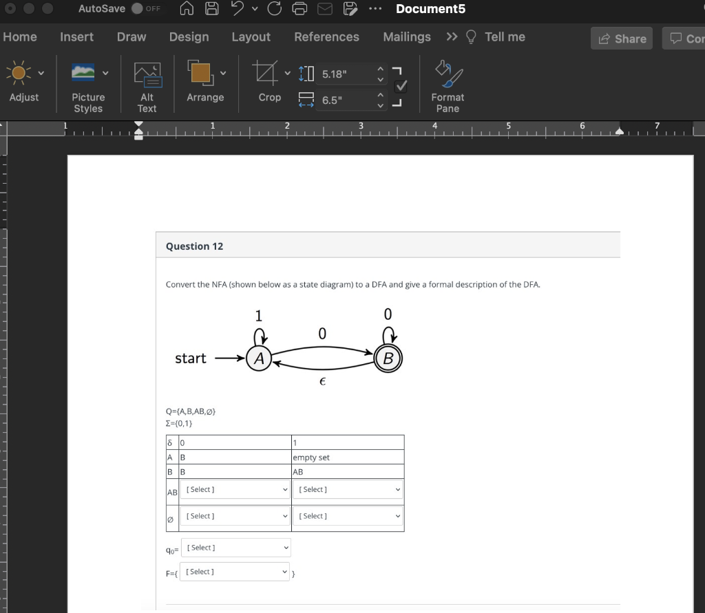 Solved AutoSave OFF Document5 Home Insert Draw Design Layout | Chegg.com