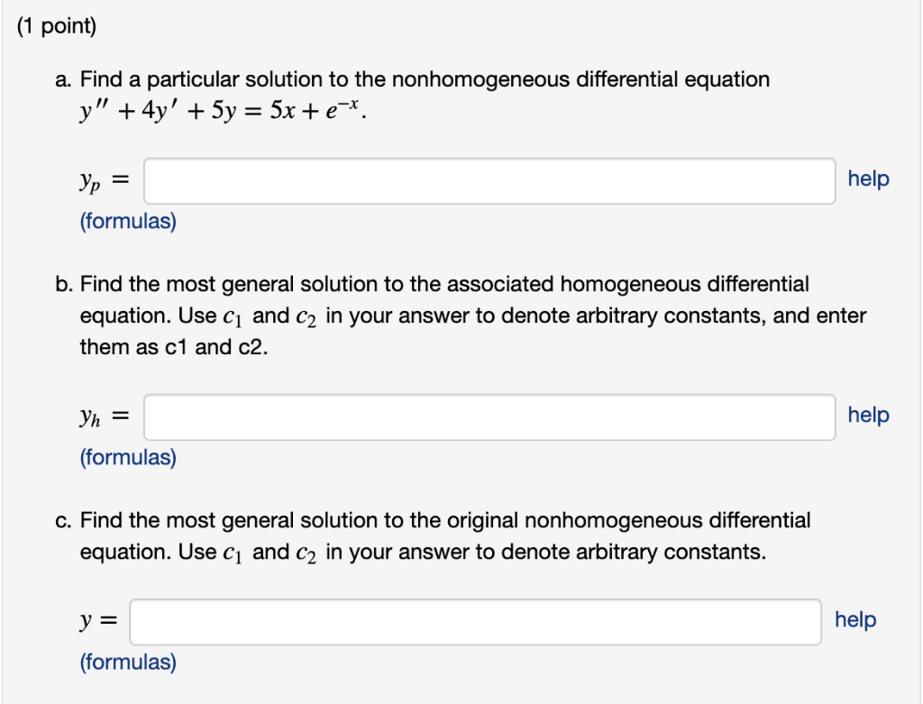 Solved 1 point) a. Find a particular solution to the | Chegg.com