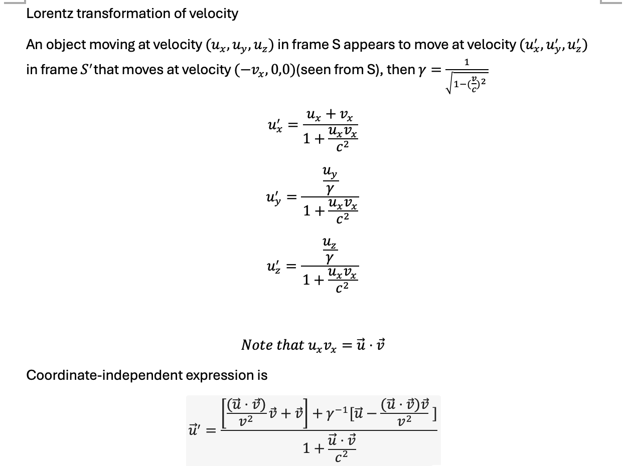 Solved Lorentz transformation of ﻿velocityAn ﻿object moving | Chegg.com