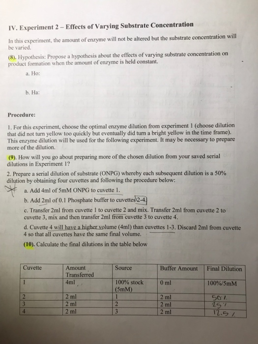 Solved IV. Experiment 2 Effects of Varying Substrate | Chegg.com
