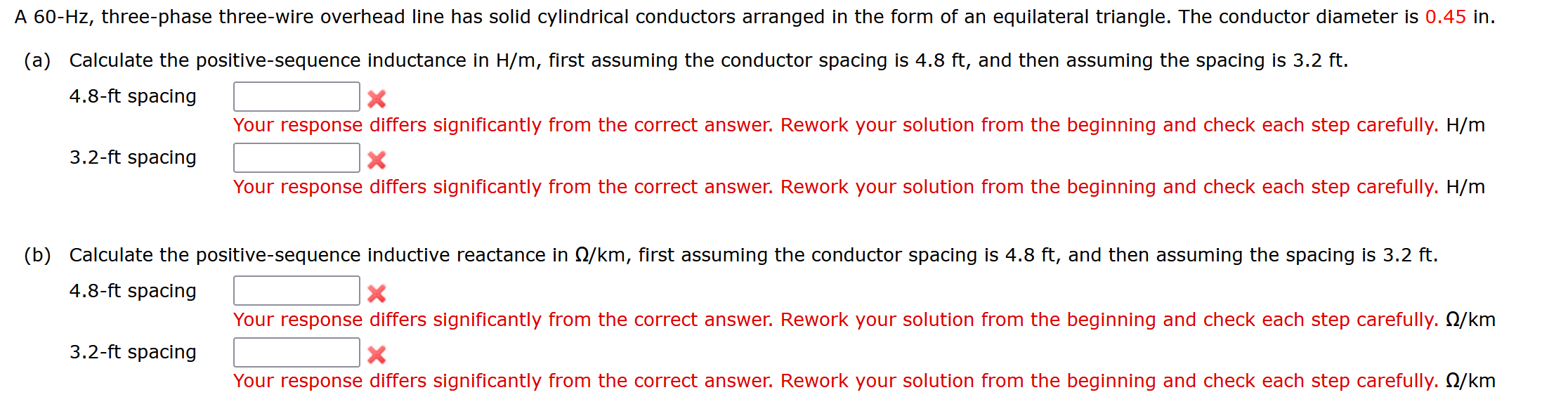 Solved A 60−Hz, three-phase three-wire overhead line has | Chegg.com