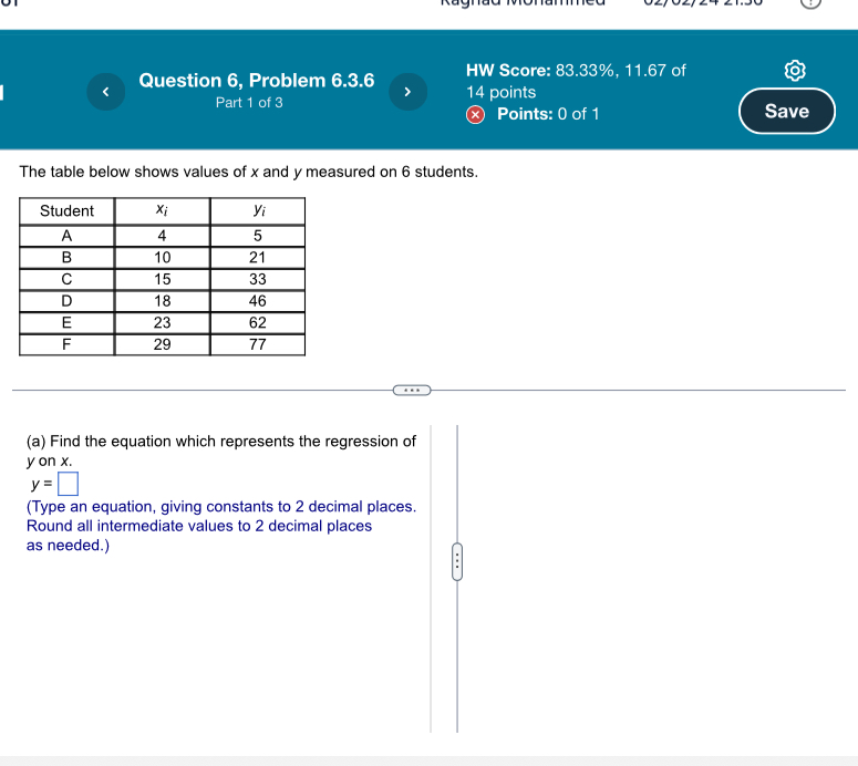 Solved The table below shows values of x ﻿and y ﻿measured on | Chegg.com
