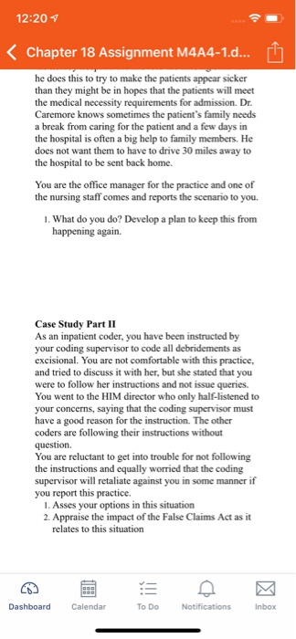 12:20 1 く Chapter 18 Assignment M4A4-id.. Chapter 18 | Chegg.com