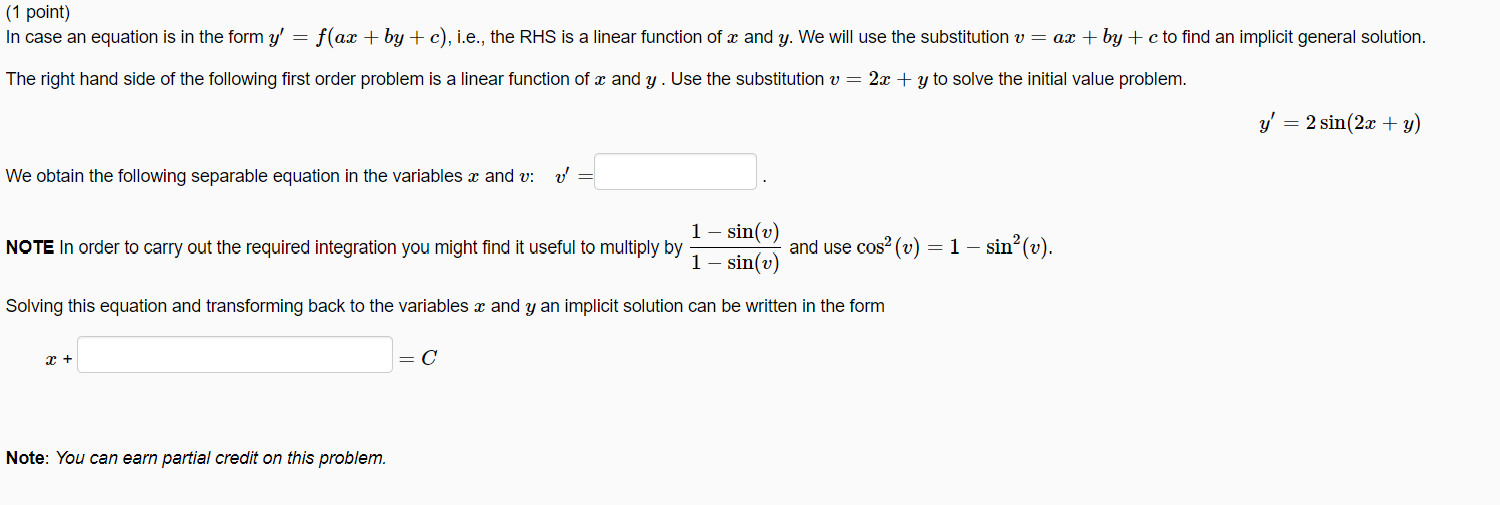 Solved In case an equation is in the form y′=f(ax+by+c), | Chegg.com