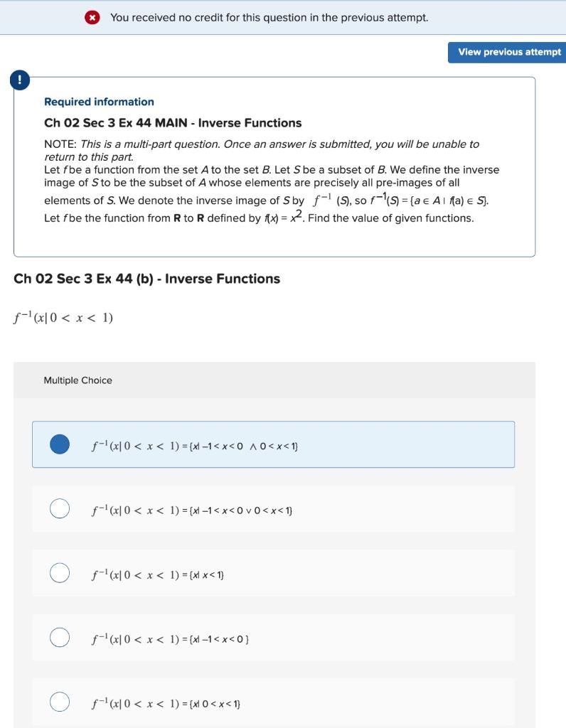 Solved You received no credit for this question in the | Chegg.com