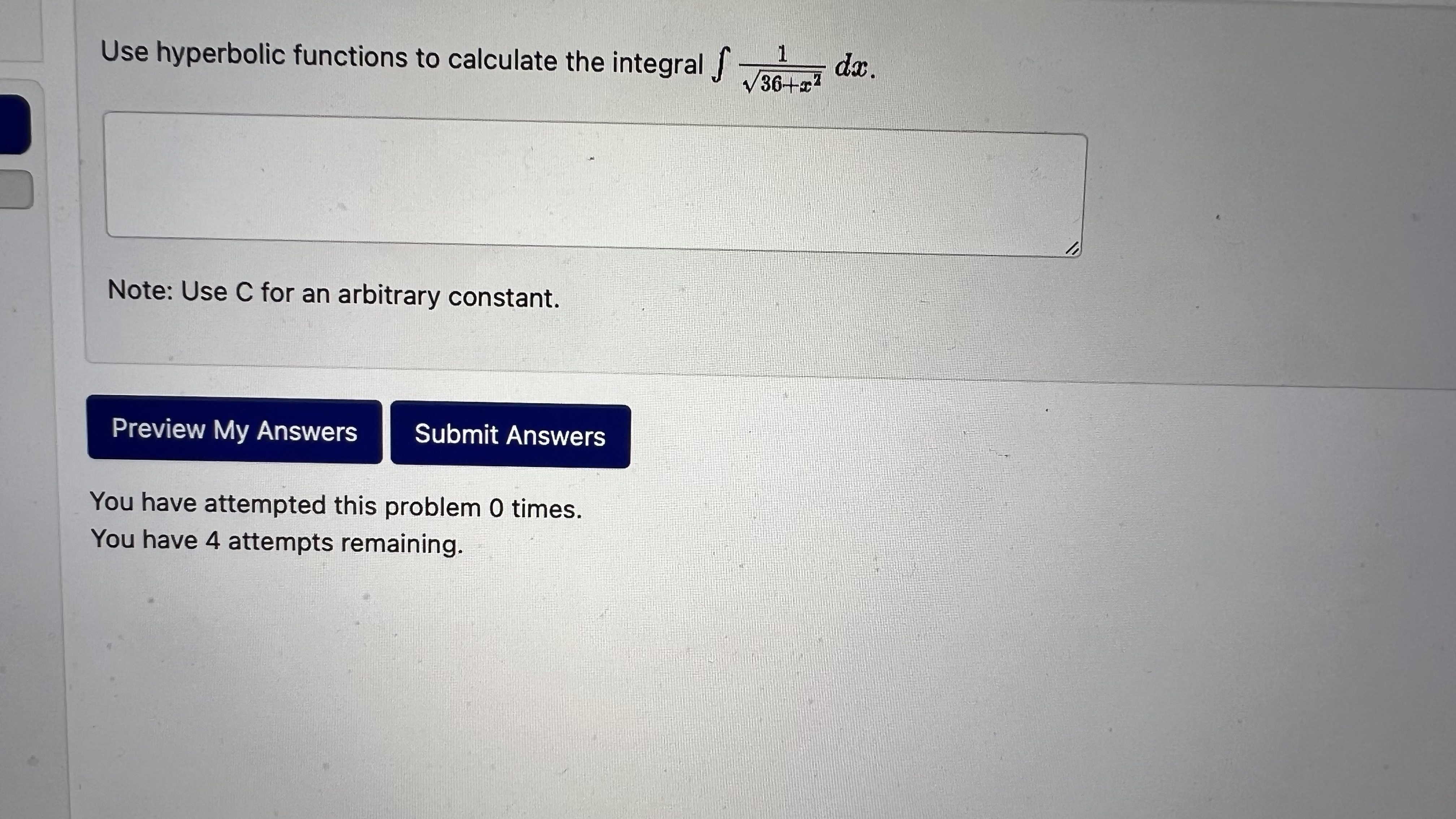 Solved Use Hyperbolic Functions To Calculate The Integral 