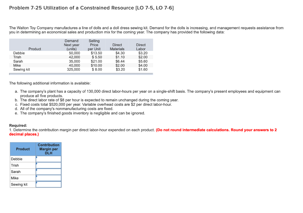 Solved Problem 7-25 Utilization of a Constrained Resource | Chegg.com