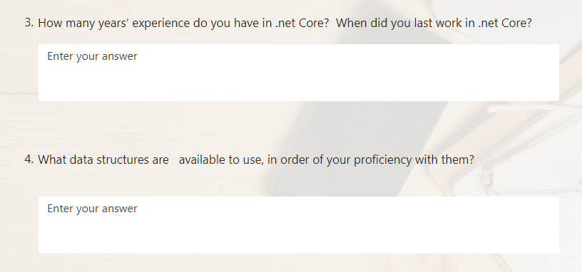 Solved 3. How many years' experience do you have in .net | Chegg.com