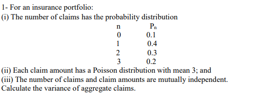 Solved n 1- For an insurance portfolio: (1) The number of | Chegg.com