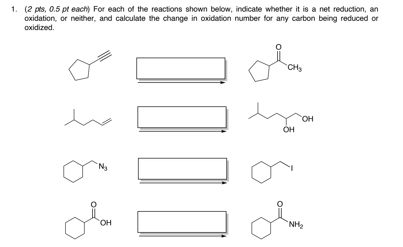 Solved 1. (2 pts, 0.5pt each) For each of the reactions | Chegg.com
