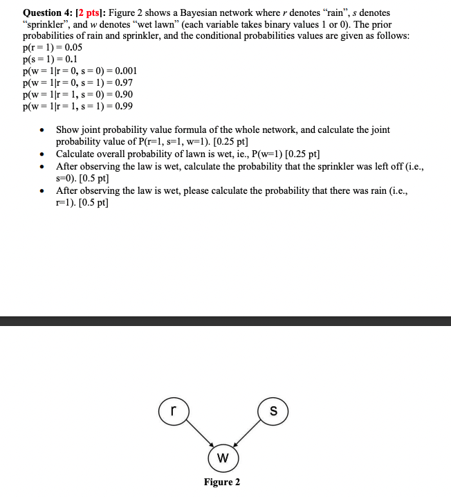 Solved Question 4: [2 pts]: Figure 2 shows a Bayesian | Chegg.com