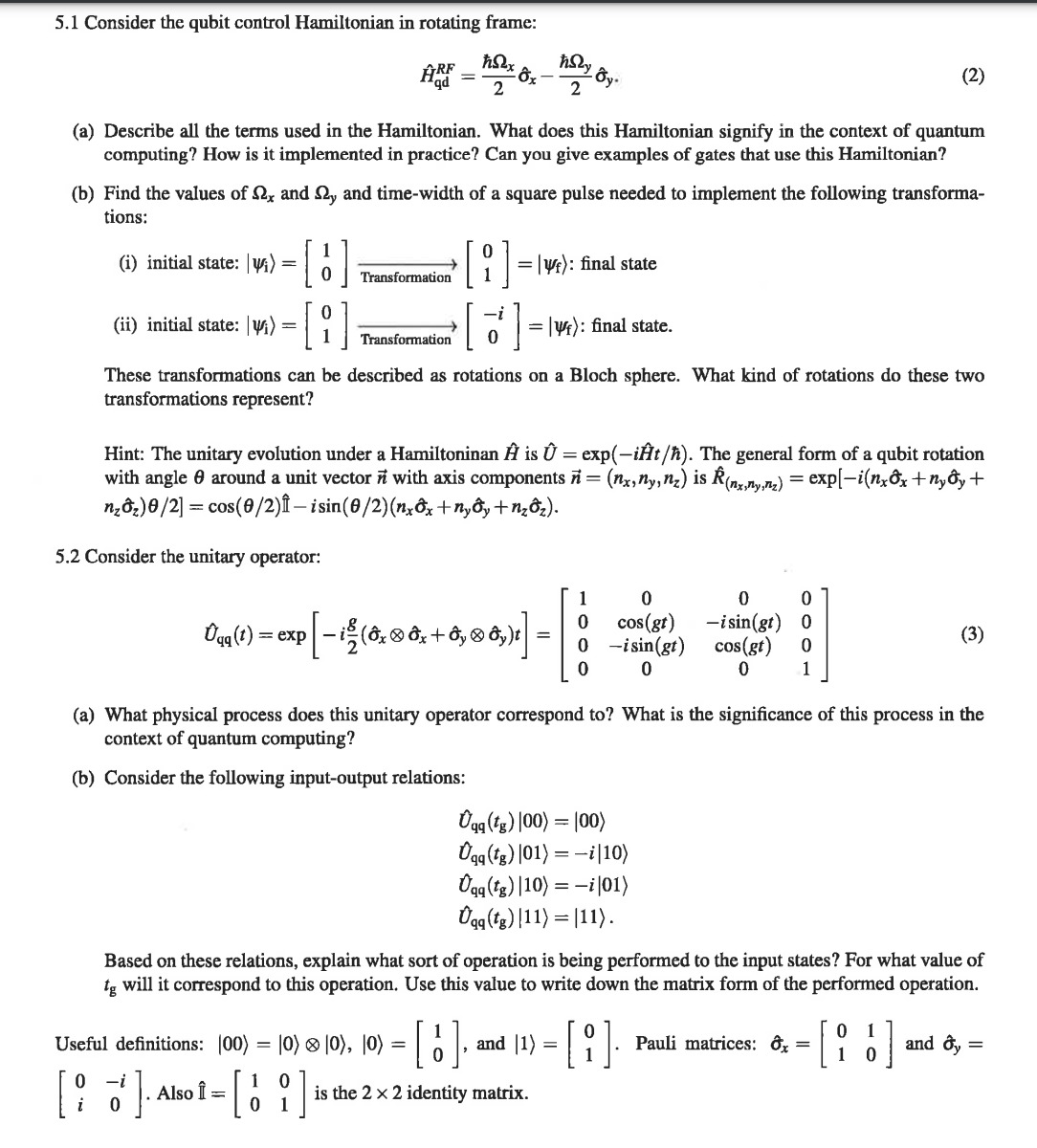 Solved 5.1 Consider the qubit control Hamiltonian in | Chegg.com