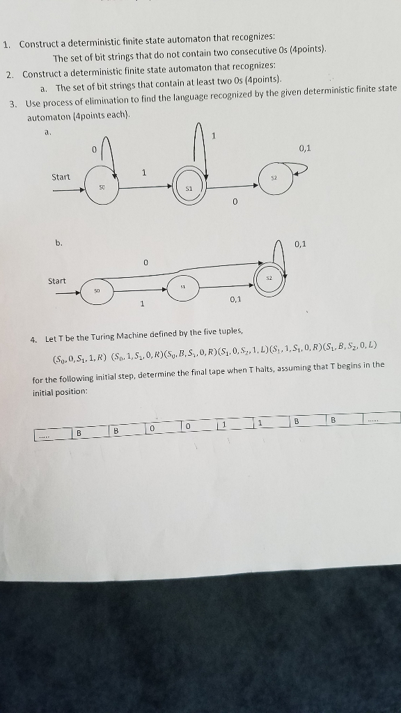 Solved 1 Construct A Deterministic Finite State Automaton