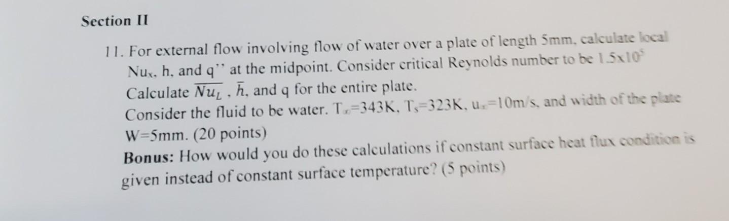 Solved Section II 11. For external flow involving flow of | Chegg.com