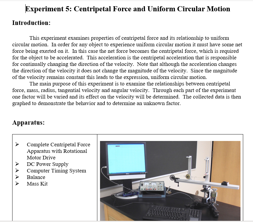 Solved Experiment 5: Centripetal Force and Uniform Circular | Chegg.com