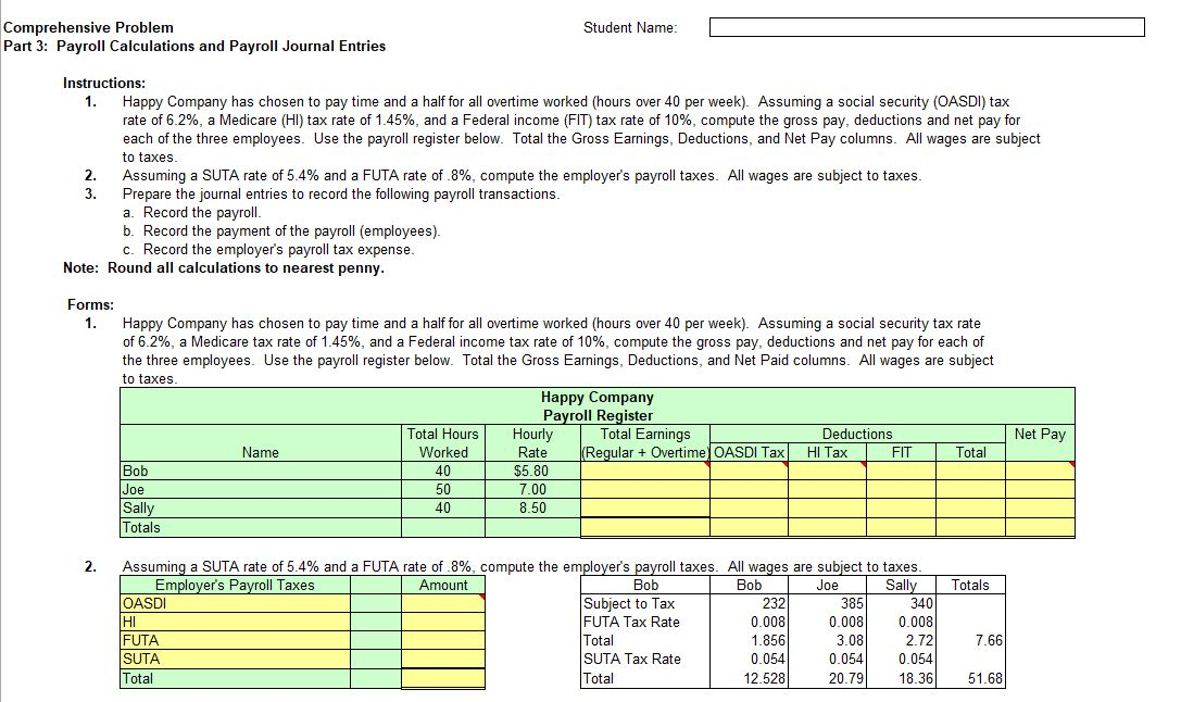 Solved Student Name: Comprehensive Problem Part 3: Payroll | Chegg.com