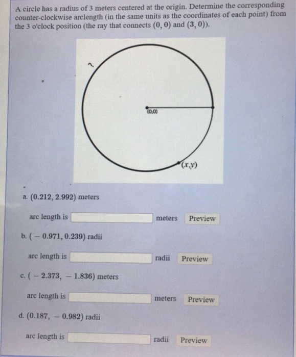 Solved A circle has a radius of 3 meters centered at the | Chegg.com