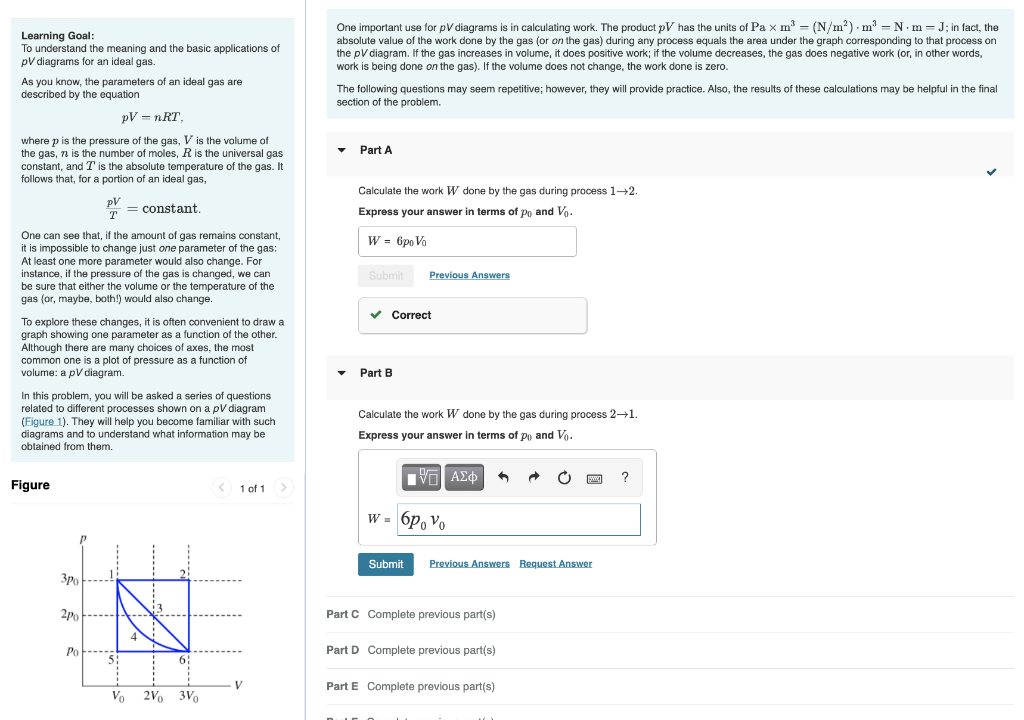 Solved Part B Calculate the work WWW done by the gas during | Chegg.com