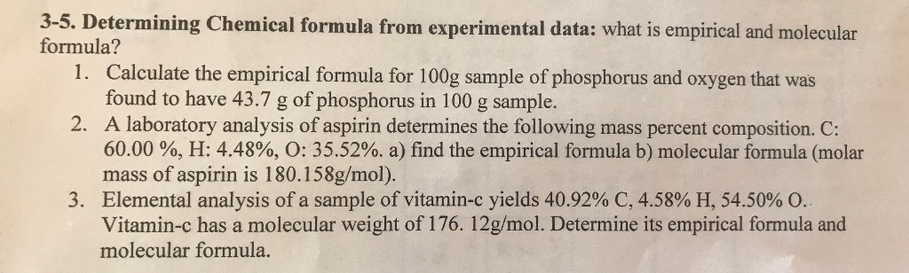 Solved 3-5. Determining Chemical formula from experimental | Chegg.com