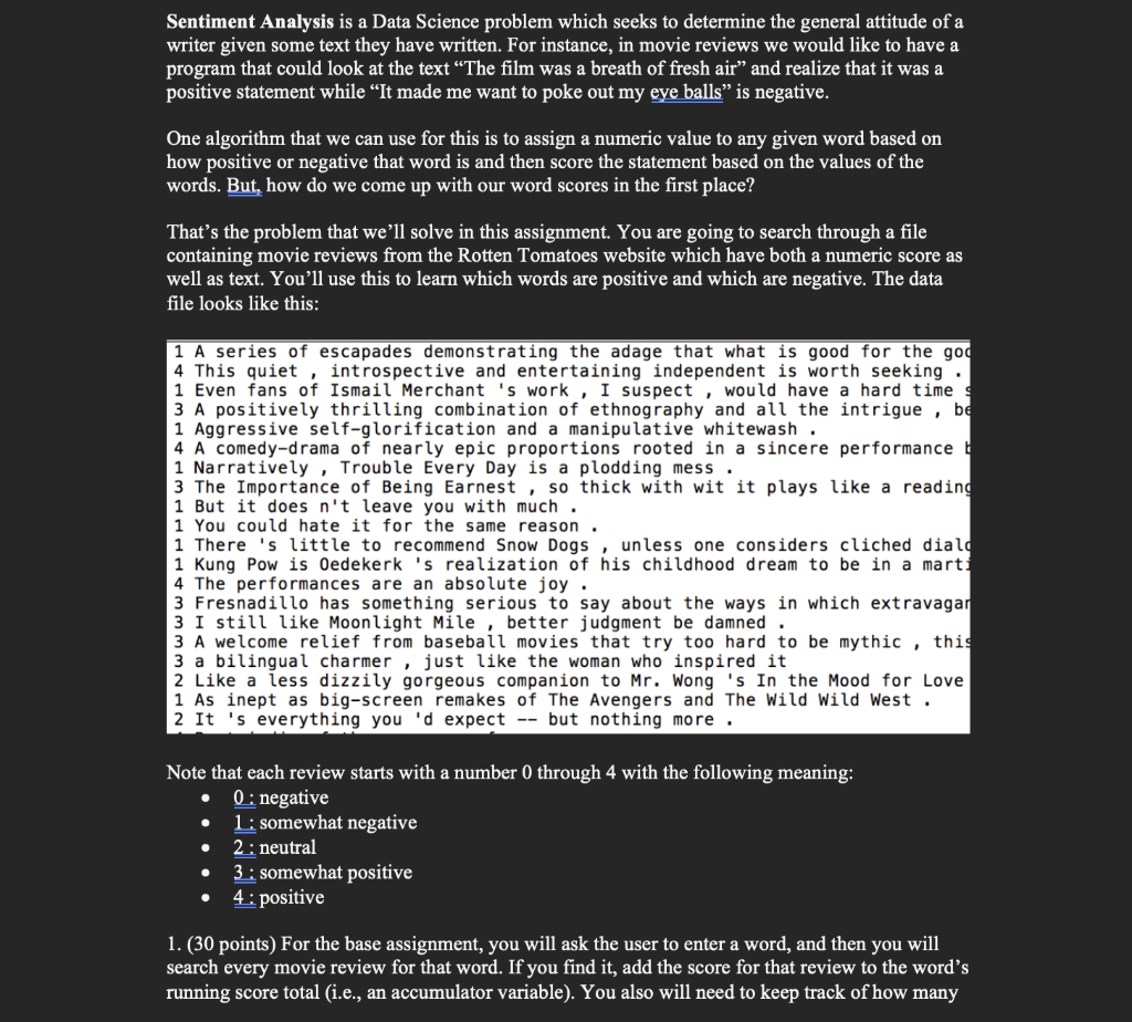 Solved Sentiment Analysis is a Data Science problem which | Chegg.com