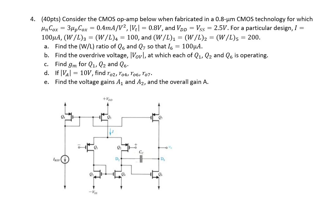 Solved a. 4. (40pts) Consider the CMOS op-amp below when | Chegg.com